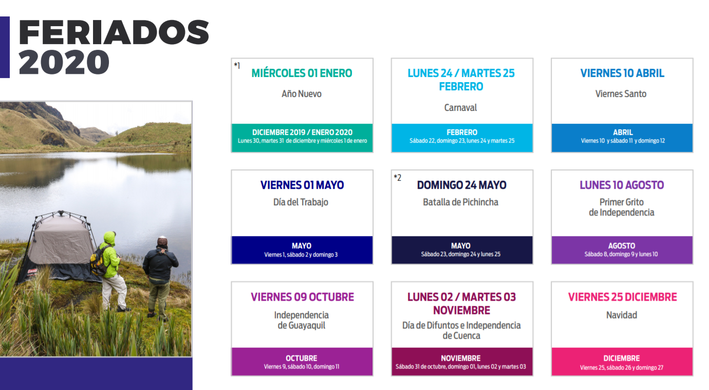 Calendario Feriado Ecuatoriano 2020 – Rentcar Ecuador – Alquiler de ...